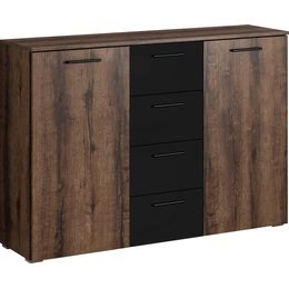 Kombikommode Inosign "Beta Breite 132 cm, zeitlose Schubladenkommode, Anrichte" Sideboards Gr. B/H/T: 132 cm x 93 cm x 38 cm, 4 St., schwarz (monstery eiche, monastery schwarz) Sideboard, viel Stauraum, 2-türig 4 Schubladen, 132x38x93cm