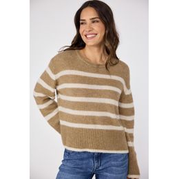 LIEBLINGSSTÜCK Rundhalspullover LIEBLINGSSTÜCK "TradineEP" Gr. 34, braun (hellbraun gestreift) Damen Pullover mit Streifen