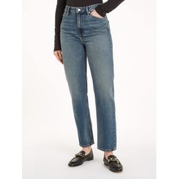 Straight-Jeans Tommy Hilfiger "CLASSIC STRAIGHT HW A TWIST BETH" Gr. 25, Länge 30, blau (pat) Damen Jeans mit Tommy Hilfiger Logo-Badge