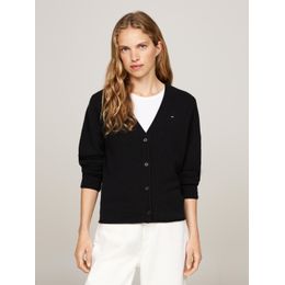 Strickjacke Tommy Hilfiger "SOFT WOOL V-NK CARDIGAN" Gr. L (40), schwarz (black) Damen Strickjacken mit V-Ausschnitt, 100% Wolle