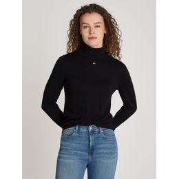 Rollkragenpullover Tommy Jeans CURVE "TJW ESSENTIAL TRTLNK SWEATER EXT" Gr. XXXL (46), schwarz (black) Damen Pullover mit Rollkragen, Logo-Flag