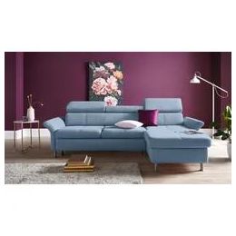 Ecksofa exxpo - SOFA FASHION "Maretto, bequem und komfortabel, L-Form" Sofas Gr. B/H/T: 257cm x 96cm x 167cm, Webstoff, Recamiere rechts, ohne Bettfunktion, blau inkl. Kopf- bzw. Rückenverstellung, wahlweise mit Bettfunktion