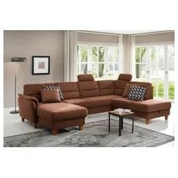 Wohnlandschaft Home Affaire "Palmera U-Form" Sofas Gr. B/H/T: 308 cm x 89 cm x 212 cm, Luxus-Microfaser ALTARA NUBUCK, Ottomane rechts, mit Bettfunktion-ohne Bettkasten, braun Federkern, wahlweise mit Bettfunktion und mitohne Stauraum