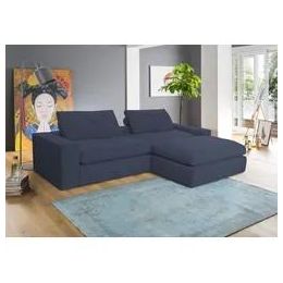 Ecksofa Alina "Sandy" Sofas Gr. B/H/T: 296 cm x 84 cm x 180 cm, Chenille EQE, Recamiere rechts, blau (dunkelblau eqe 86) mit losen Sitz- und Rückenkissen