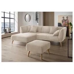 Ecksofa Inosign "Colori L-Form" Sofas Gr. B/H/T: 264cm x 80cm x 160cm, Cord, Recamiere links, Fußfarbe natur-Recamiere links, beige Holzfußfarbe wählbar, inkl. 4x Zierkissen