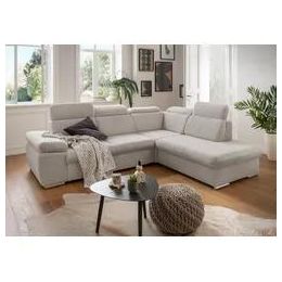 Ecksofa Inosign "Vasto L-Form" Sofas Gr. B/H/T: 283 cm x 102 cm x 228 cm, Cord, Ottomane rechts, silberfarben (silber) inkl. Bettfunktion und Bettkasten, Kopfteilfunktion