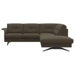 Ecksofa FLEXLUX "Glow, super bequem durch hochwertigem Sitzaufbau mit Federkern, L-Form" Sofas Gr. B/H/T: 236cm x 81cm x 224cm, Lederoptik, Ottomane rechts, Armlehnen in Walnuss, braun (camel braun) Modernes skandinavisches Design