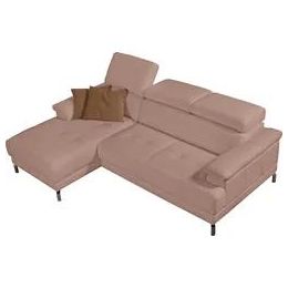 Ecksofa Egoitaliano "Soul, Design und Sitzkomfort auf hohem Niveau, tolle Details, L-Form" Sofas Gr. B/H/T: 250cm x 99cm x 166cm, Leder BULL, Recamiere links, mit Kopfteilverstellung, rosa (millenium rose) mit Recamiere, inkl. Kopfteilverstellung