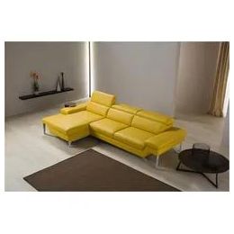 Ecksofa Egoitaliano "Princess, elegantes Designsofa mit erstklassigem Sitzkomfort, L-Form" Sofas Gr. B/H/T: 282cm x 95cm x 168cm, Leder BULL, Recamiere links, mit Kopfteilverstellung, gelb mit Recamiere, inkl. Kopfteilverstellung, edle Designmetallfüße