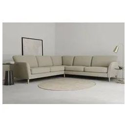 Ecksofa Home Affaire "MARSEILLE 278/278 cm, L-Form" Sofas Gr. B/H/T: 278cm x 88cm x 278cm, Webstoff fein, gleichschenklig, grau (warm grey) gleichschenklig, aus Eiche-Massivholz Beinen, verschiedene Bezüge