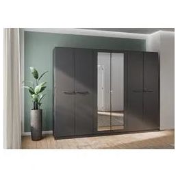 Drehtürenschrank Rauch "Kleiderschrank Schrank Garderobe Garderobenschrank Stauraumwunder MODI" Schränke Gr. B/H/T: 271 cm x 210 cm x 54 cm, Mit Spiegel, grau (graumetallic) inkl. Stoff-Organizer mit 6 Fächern optionaler Spiegel MADE IN GERMANY