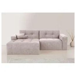 Ecksofa Inosign "Tapley" Sofas Gr. B/H/T: 221cm x 73cm x 154cm, Samt, Recamiere links, beige (cream) Breite 221 cm, L-Form, in Lederoptik oder Struktur, mit Knopfsteppung