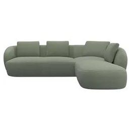 Ecksofa FLEXLUX "Torino, rund, L-Form, Sofa-Ecke mit Ottomane" Sofas Gr. B/H/T: 265cm x 85cm x 237cm, Chenille-Struktur, lange Ottomane rechts, grün (olive) Modernes, organisches Sofa-Design, Kaltschaum, Wellenunterfederung