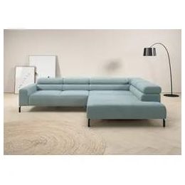 Ecksofa Places of Style "Antonelli, L-Form, incl. Kopfteilverstellung, Breite 312 cm" Sofas Gr. B/H/T: 312cm x 71cm x 219cm, Cord, Recamiere rechts, elektrisch verstellbar, blau (bleu) wahlweise elektrische Sitztiefenverstellung