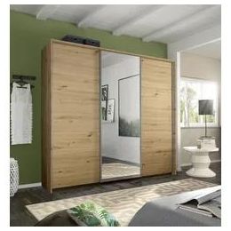 Schwebetürenschrank Rauch "Kleiderschrank Schrank Garderobe Wäscheschrank TOMA mit Passepartout" Schränke Gr. B/H/T: 211 cm x 214 cm x 64 cm, Passepartout ohne Beleuchtung, braun (eiche artisan) inkl. Regaleinsatz sowie zusätzlichen Einlegeböden MADE IN GERMANY