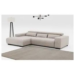 Ecksofa COTTA "Side L-Form, mit Kopfteilverstellung und Zierkissen" Sofas Gr. B/H/T: 304cm x 71cm x 186cm, Struktur fein, Recamiere links, Ohne elektrische Sitztiefenverstellung, grau (elephant) optional motorische Sitztiefenverstellung