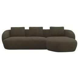 Wohnlandschaft FLEXLUX "Torino, rund, L-Form, Sofa-Ecke mit Recamiere, Longchair-Sofa" Sofas Gr. B/H/T: 276cm x 85cm x 146cm, Lederoptik, Chaiselongue rechts, braun (camel brown) Modernes, organisches Sofa-Design, Kaltschaum, Wellenunterfederung