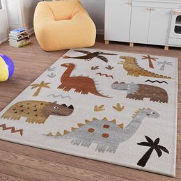 Kinderteppich Smart Kids "T-Rex & Friends" Teppiche Gr. B/L: 160 cm x 230 cm, 10 mm, 1 St., beige (sand,beige,bunt) Kinder Moderner Spielteppich, strapazierfähig, pflegeleicht, Konturenschnitt