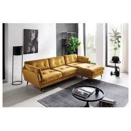 Ecksofa TRENDS BY HG "Amira L-Form" Sofas Gr. B/H/T: 270cm x 84cm x 155cm, Luxus-Microfaser, Recamiere rechts, gelb (mustard) mit Strasssteinen und goldfarben Applikationen