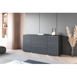 Sideboard Inosign "VERA" Sideboards Gr. B/H/T: 150 cm x 67,9 cm x 39,5 cm, matt-Strukturoptik, 3 St., schwarz (graphit mit strukturoptik) moderne grifflose Kommode Breite 150 cm, Einlegeböden verstellbar