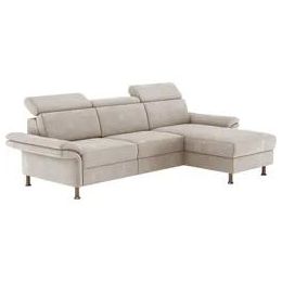 Ecksofa Home Affaire "Calypso L-Form" Sofas Gr. B/H/T: 260cm x 85cm x 172cm, Flachgewebe, Recamiere rechts, mit Kopfteilverstellung-mit Armteilfunktion-ohne Bettfunktion-ohne Bettkasten-mit Relaxfunktion im Sofa 2,5- Sitzer-mit Relaxfunktion in der Recamiere, beige (nature) mit motorischen Funktionen im Sofa und Recamiere