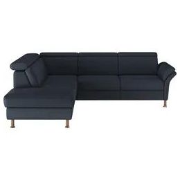 Ecksofa Home Affaire "Calypso L-Form" Sofas Gr. B/H/T: 259cm x 85cm x 227cm, Luxus-Microfaser in Lederoptik, Ottomane links, mit Kopfteilverstellung-mit Armteilfunktion-ohne Bettfunktion-ohne Stauraum-mit Relaxfunktion im Sofa 2,5- Sitzer, blau (dunkelblau) mit Relaxfunktion motorisch im Sofa 2,5- Sitzer