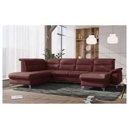 Sit & More Wohnlandschaft SIT & MORE "Astoria U-Form" Sofas Gr. B/H/T: 327cm x 91cm x 225cm, Luxus-Microfaser ALTARA NUBUCK, Ottomane links, ohne Kopfteilverstellung-ohne Armlehnfunktion-ohne Relaxfunktion motorisch im Longchair-ohne Bettfunktion-ohne Stauraum, rot (bordeaux) wahlweise mit motorischer Relaxfunktion