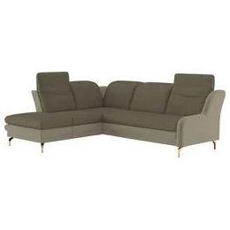 Sit & More Ecksofa SIT & MORE "Orient L-Form" Sofas Gr. B/H/T: 258cm x 91cm x 221cm, Struktur, Ottomane links, mit Kopfteilverstellung-mit Bettfunktion-mit Stauraum, braun (hellbraun/sand) inkl. 2 Zierkissen mit Strass-Stein, goldfabene Metallfüße