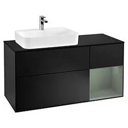 Villeroy & Boch Villeroy und Boch Finion Waschtischunterschrank G402GMPD 120cm, Abdeckplatte black matt, Emotion, Regal rechts Olive Matt Lacquer, Black matt lacquer