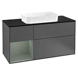 Villeroy & Boch Villeroy und Boch Finion Waschtischunterschrank F292GMGK 120cm, Abdeckplatte black matt, Regal links Olive Matt Lacquer, Anthracite matt