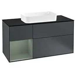 Villeroy & Boch Villeroy und Boch Finion Waschtischunterschrank F292GMHG 120cm, Abdeckplatte black matt, Regal links Olive Matt Lacquer, Midnight Blue Matt Lacquer