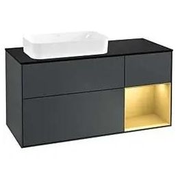 Villeroy & Boch Villeroy und Boch Finion Waschtischunterschrank F282HFHG 120cm, Abdeckplatte black matt, Regal rechts Gold matt, Midnight Blue Matt Lacquer