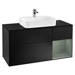 Villeroy & Boch Villeroy und Boch Finion Waschtischunterschrank F422GMPD 120cm, Abdeckplatte black matt, Regal rechts Olive Matt Lacquer, Black matt lacquer