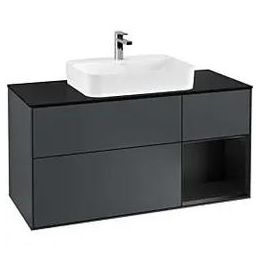 Villeroy & Boch Villeroy und Boch Finion Waschtischunterschrank F422PDHG 120cm, Abdeckplatte black matt, Regal rechts Black matt lacquer, Midnight Blue Matt Lacquer