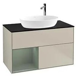 Villeroy & Boch Villeroy und Boch Finion Waschtischunterschrank F892GMHH 100cm, Abdeckplatte black matt, Regale Olive matt lacquer, Sand Matt Lacquer