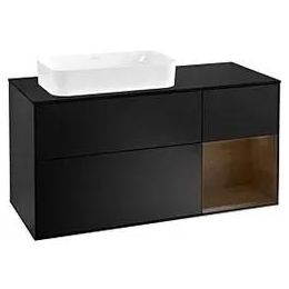 Villeroy & Boch Villeroy und Boch Finion Waschtischunterschrank G282GNPD 120cm, Abdeckplatte black matt, Emotion, Regal rechts Walnut veneer, Black matt lacquer