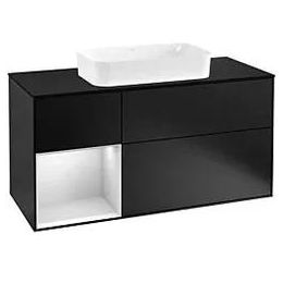 Villeroy & Boch Villeroy und Boch Finion Waschtischunterschrank G292MTPD 120cm, Abdeckplatte black matt, Emotion, Regal links White matt lacquer, Black matt lacquer