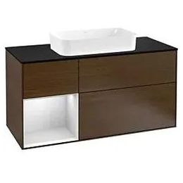 Villeroy & Boch Villeroy und Boch Finion Waschtischunterschrank G292MTGN 120cm, Abdeckplatte black matt, Emotion, Regal links White matt lacquer, Walnut veneer