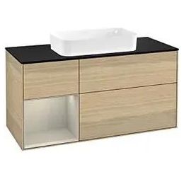 Villeroy & Boch Villeroy und Boch Finion Waschtischunterschrank G292HHPC 120cm, Abdeckplatte black matt, Emotion, Regal links Sand Matt Lacquer, Oak Veneer