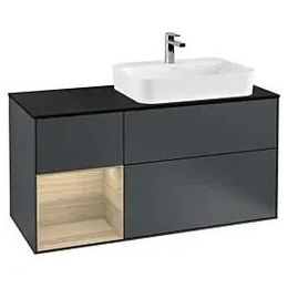 Villeroy & Boch Villeroy und Boch Finion Waschtischunterschrank G392PCHG 120cm, Abdeckplatte black matt, Emotion, Regal links Oak Veneer, Midnight Blue Matt Lacquer