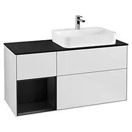 Villeroy & Boch Villeroy und Boch Finion Waschtischunterschrank G392PDMT 120cm, Abdeckplatte black matt, Emotion, Regal links Black matt lacquer, White matt lacquer