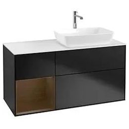 Villeroy & Boch Villeroy und Boch Finion Waschtischunterschrank G801GNPD 120cm, Abdeckplatte white matt, Emotion, Regale Walnut Veneer, Black matt lacquer