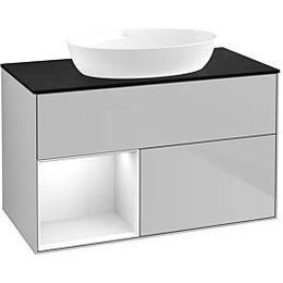 Villeroy & Boch Villeroy und Boch Finion Waschtischunterschrank GA12GFGJ 100cm, Abdeckplatte black matt, Emotion, Regale Glossy white lacquer, Light grey matt