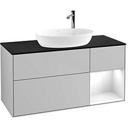 Villeroy & Boch Villeroy und Boch Finion Waschtischunterschrank G952GFGJ 120cm, Abdeckplatte black matt, Emotion, Regale Glossy white lacquer, Light grey matt