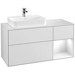 Villeroy & Boch Villeroy und Boch Finion Waschtischunterschrank F401GFMT 120cm, Abdeckplatte white matt, Regal rechts Glossy white lacquer, White matt lacquer