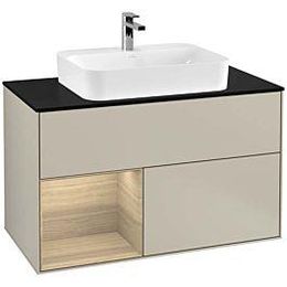 Villeroy & Boch Villeroy und Boch Finion Waschtischunterschrank G362PCHH 100cm, Abdeckplatte black matt, Emotion, Regal links Oak Veneer, Sand Matt Lacquer