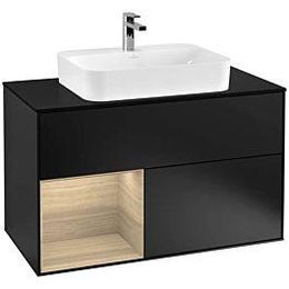 Villeroy & Boch Villeroy und Boch Finion Waschtischunterschrank G362PCPD 100cm, Abdeckplatte black matt, Emotion, Regal links Oak Veneer, Black matt lacquer