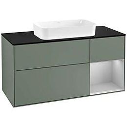 Villeroy & Boch Villeroy und Boch Finion Waschtischunterschrank F302GJGM 120cm, Abdeckplatte black matt, Regal rechts Light grey matt, Olive Matt Lacquer