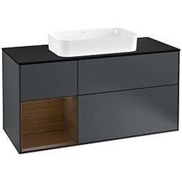 Villeroy & Boch Villeroy und Boch Finion Waschtischunterschrank G292GNHG 120cm, Abdeckplatte black matt, Emotion, Regal links Walnut veneer, Midnight Blue Matt Lacquer