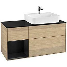 Villeroy & Boch Villeroy und Boch Finion Waschtischunterschrank F142PDPC 120cm, Abdeckplatte Glass Black Matt, Regal links Black matt lacquer, Oak Veneer